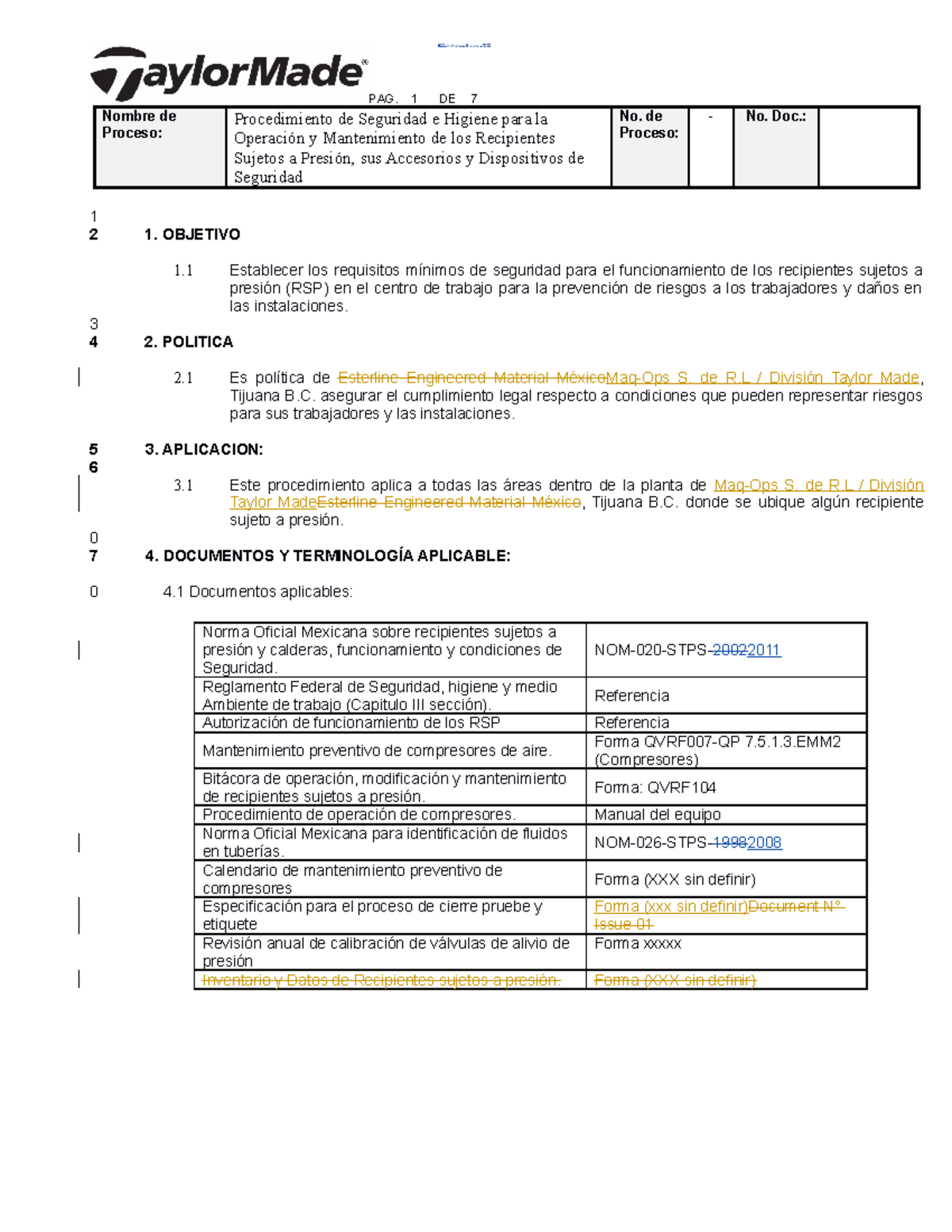 Procedimiento para Compresores RSP Maq-Ops S. de R - Nombre de Proceso: Procedimiento de ...