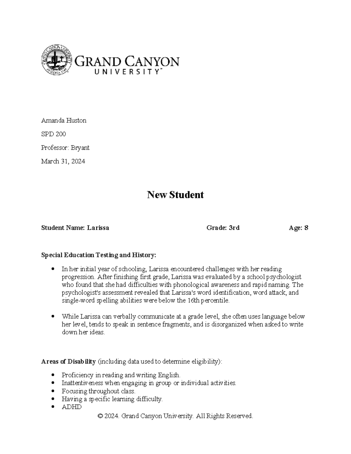 1 SPD-208 RS T6 New Student - Amanda Huston SPD 200 Professor: Bryant ...