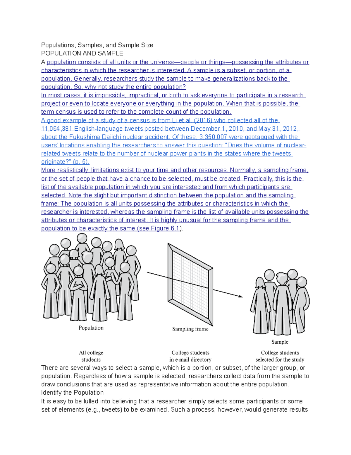 Chapter 6 - Populations, Samples, and Sample Size POPULATION AND SAMPLE ...