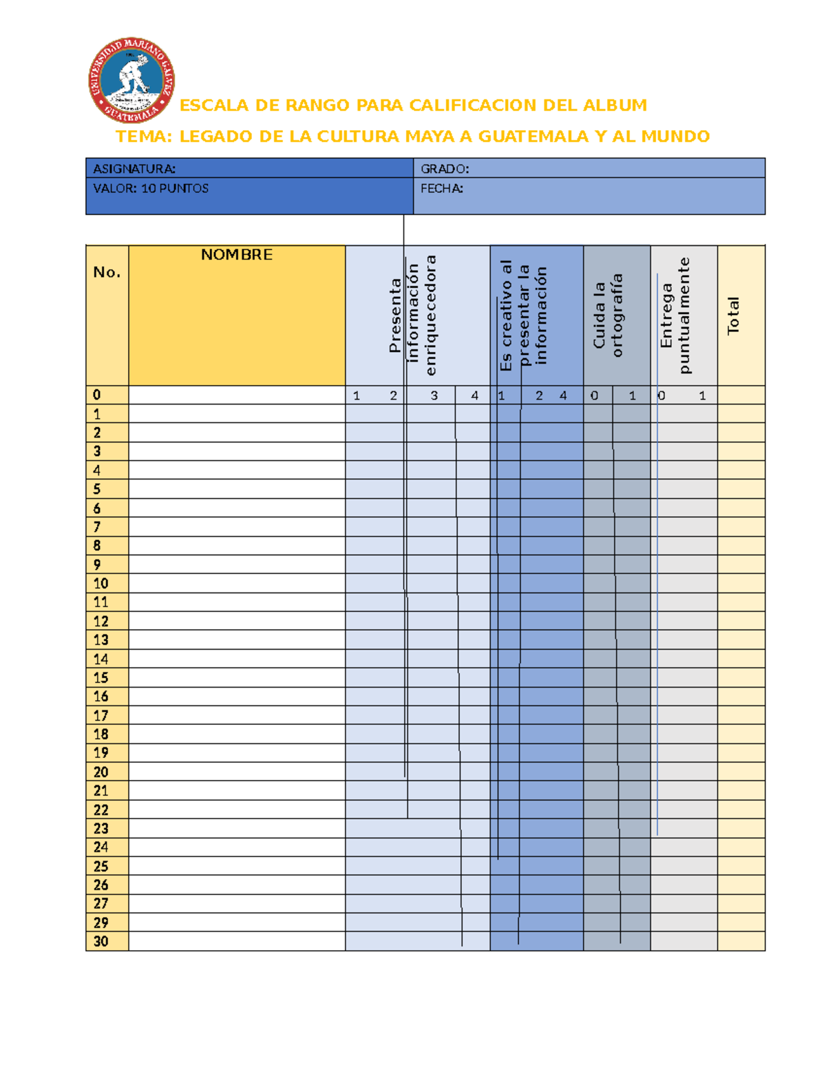 Escala DE Rango - instrumento de evaluación - ESCALA DE RANGO PARA CALIFICACION DEL ALBUM TEMA ...