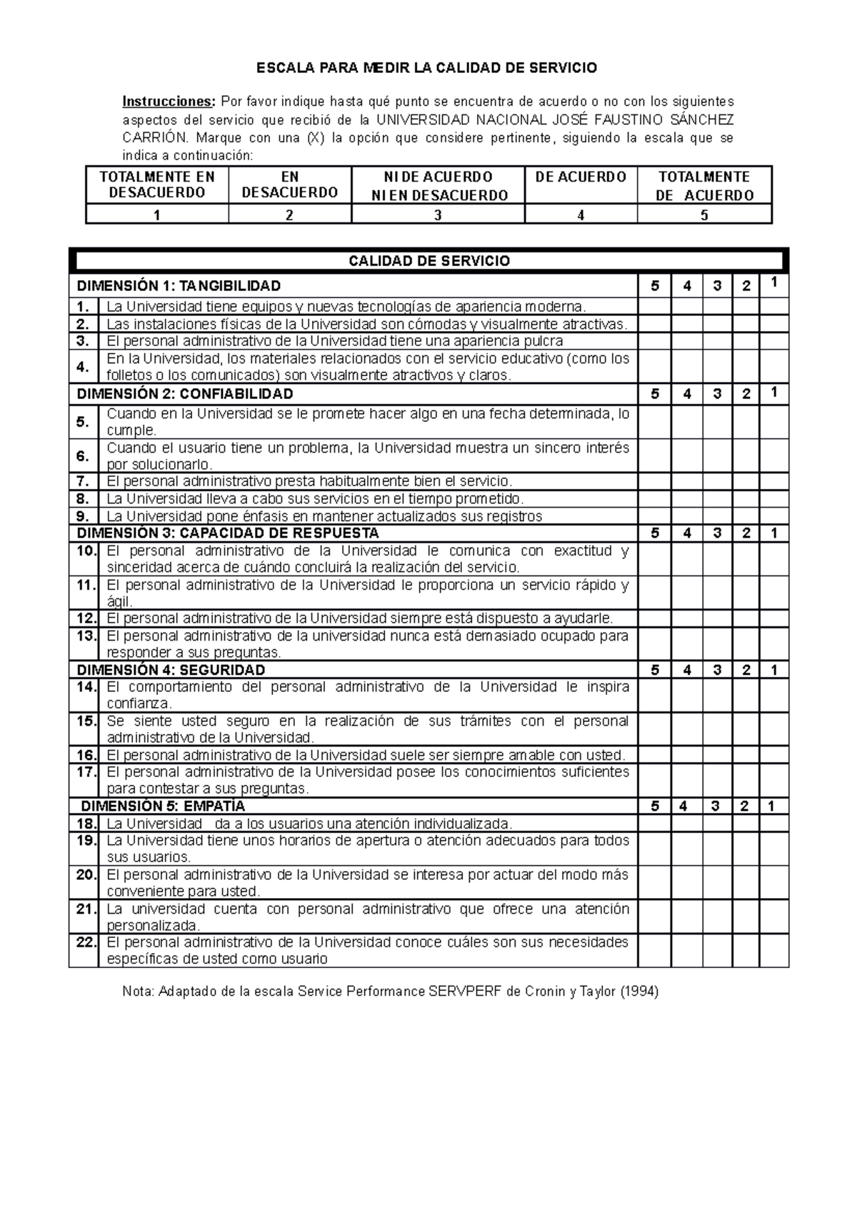 Escala PARA Medir LA Calidad DE Servicio - ESCALA PARA MEDIR LA CALIDAD ...
