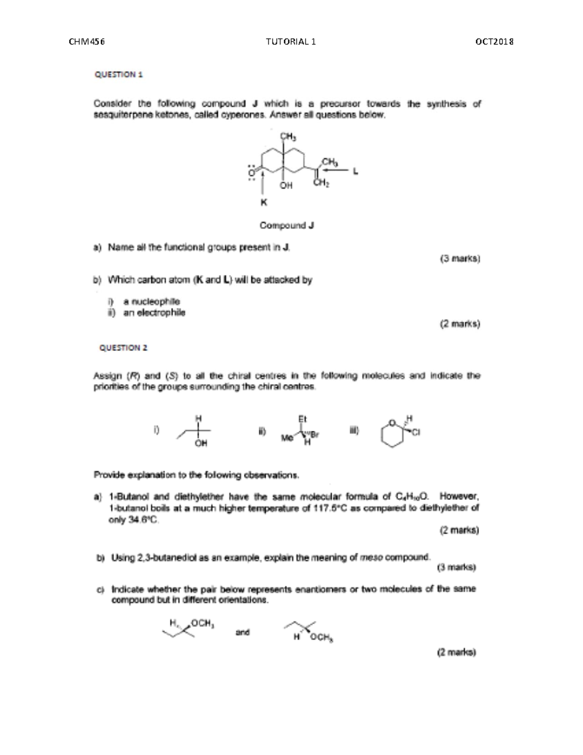 TUTORIAL 1 CHM457 - Fundamental Organic Chemistry - CHM456 TUTORIAL 1 ...