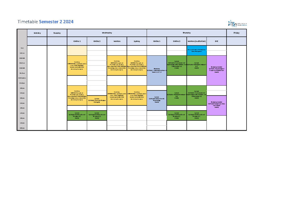 ISN Professional Programs S2 2024 timetable (v1.0) - Monday Tuesday ...
