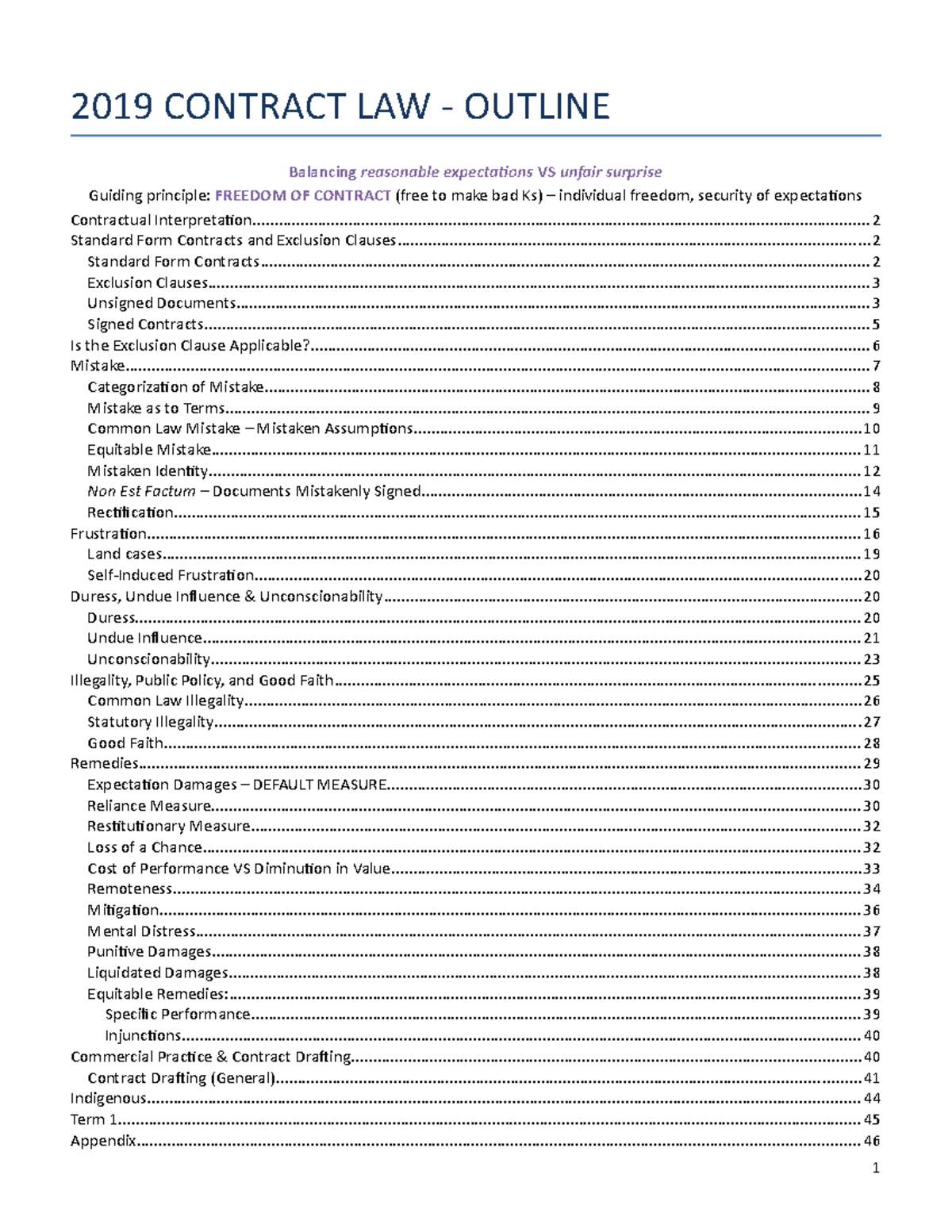 Contract law - prof river - 2019 - 2019 CONTRACT LAW - OUTLINE ...