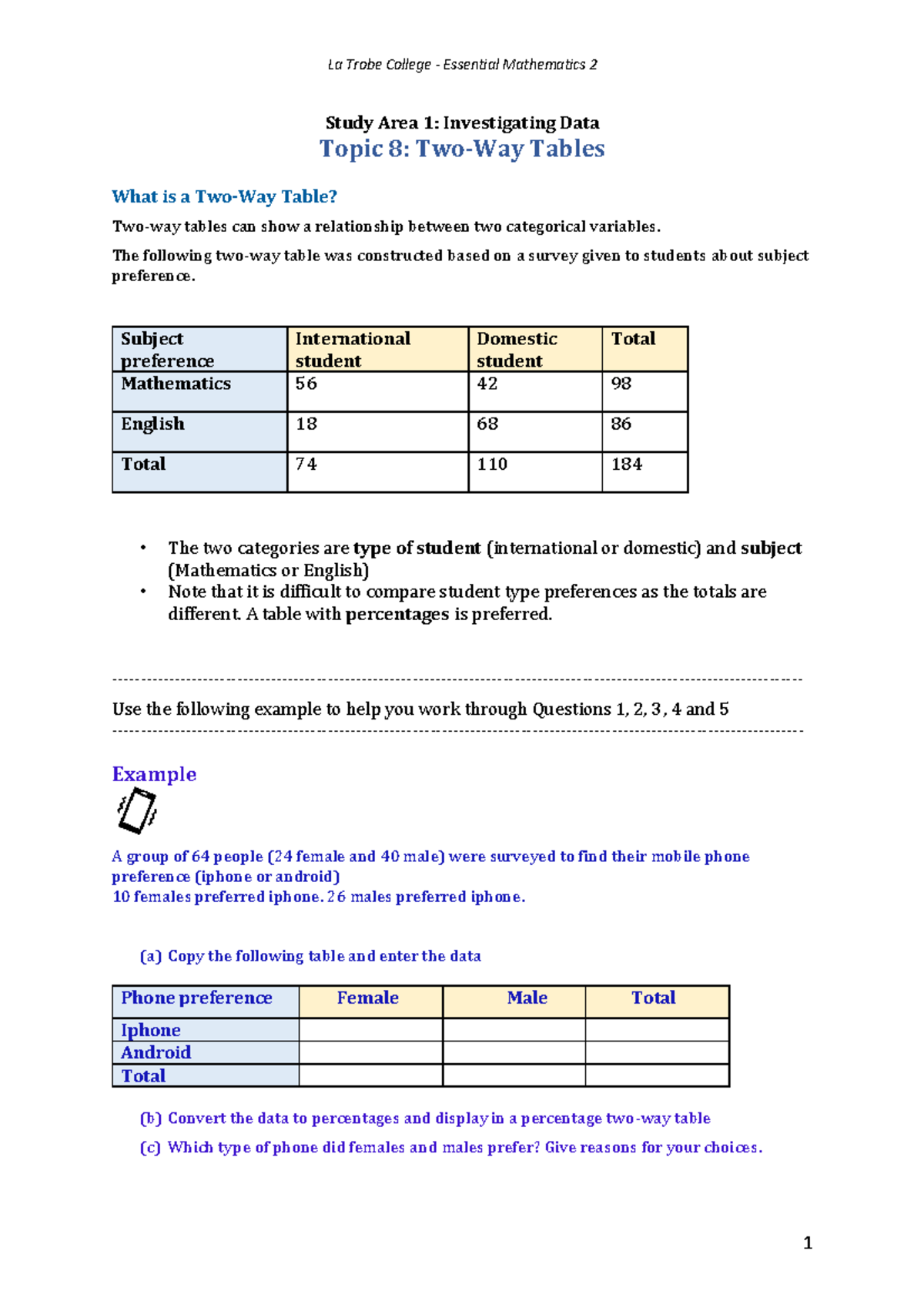 Topic 8 -2-Way Tables - Philip Lawson - Study Area 1: Investigating ...
