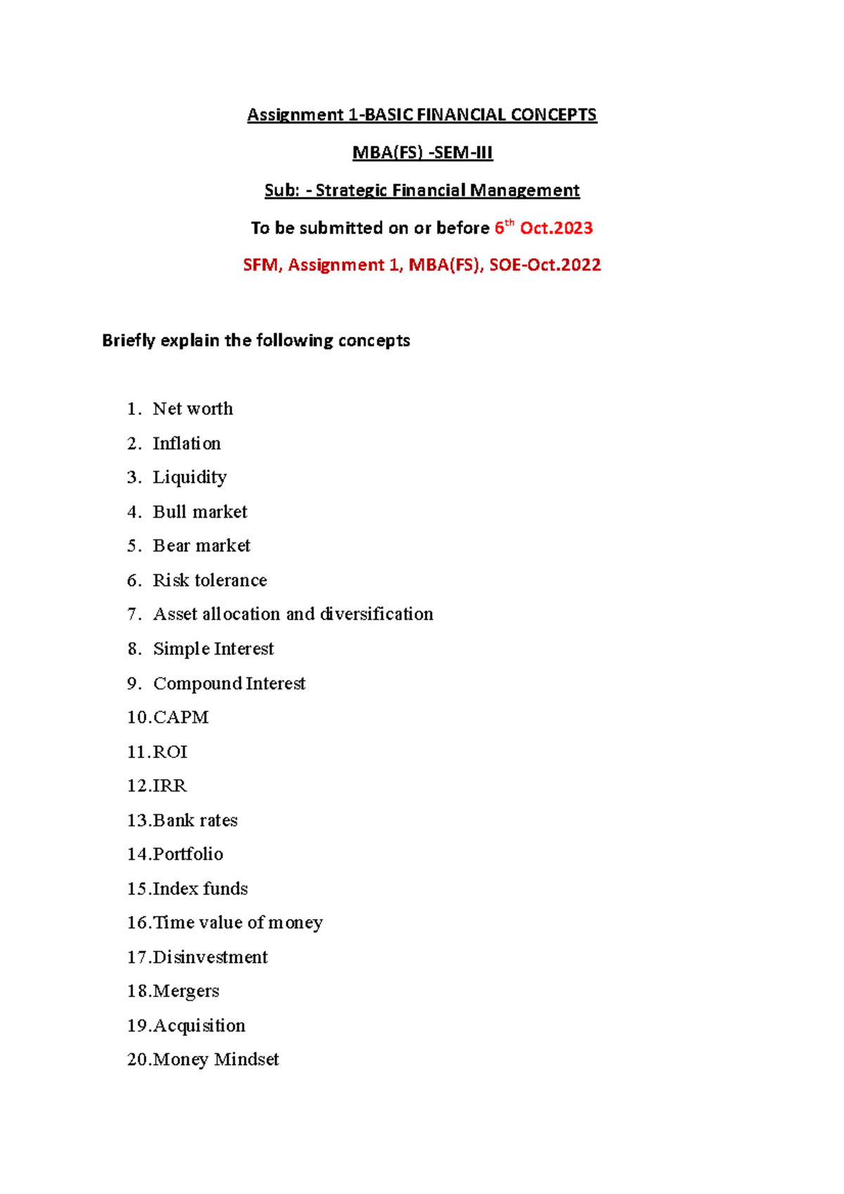 Assignment 1-Basic financial concepts - Assignment 1-BASIC FINANCIAL CONCEPTS MBA(FS) -SEM-III ...