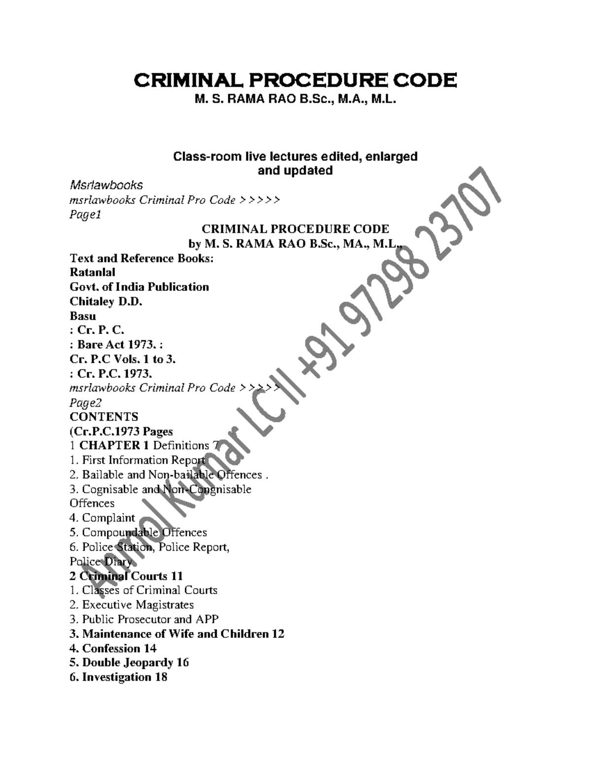 CRPC (Team AK) notes - CRIMINAL PROCEDURE CODE M. S. RAMA RAO B., M., M ...