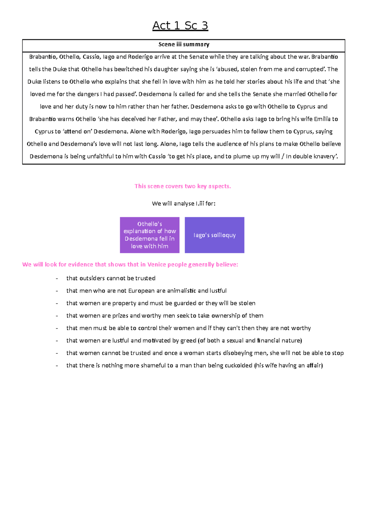 Act 1 Sc 3 - Othello and Desdemona's Love Notes - Act 1 Sc 3 Scene iii ...