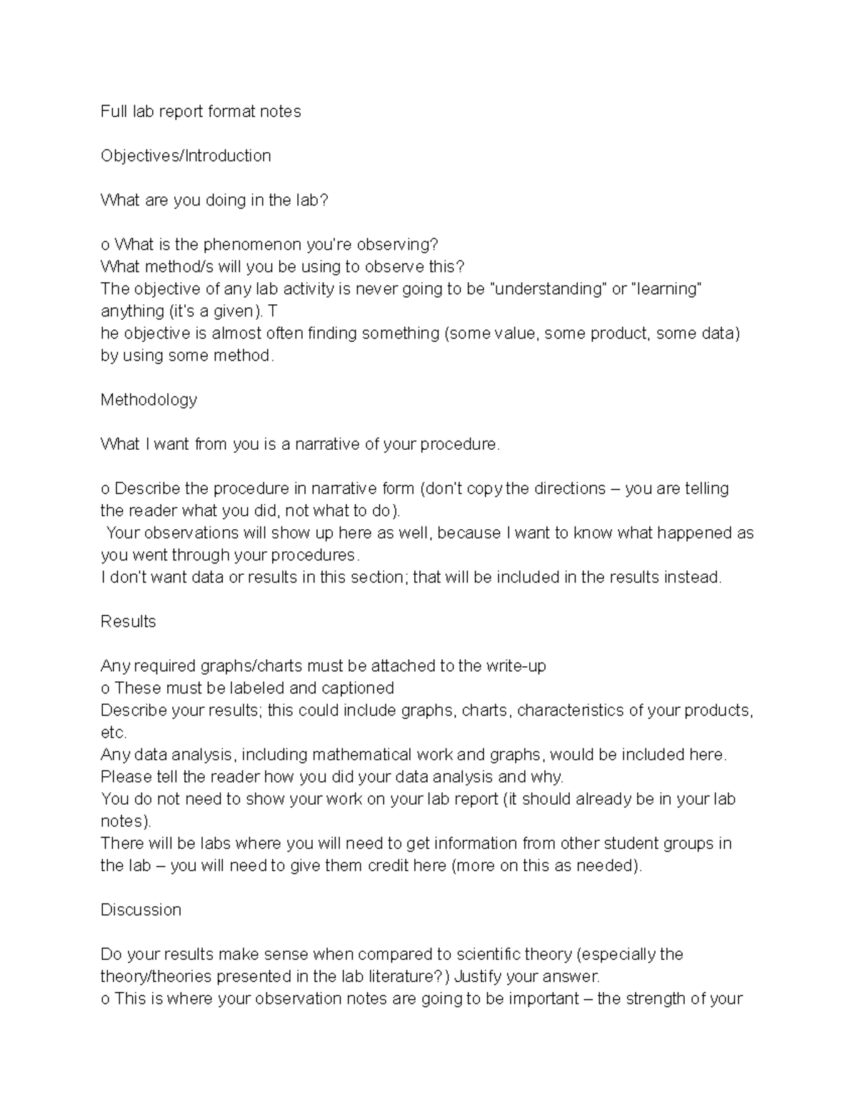 Full Lab Report Format Notes Full Lab Report Format Notes Objectives