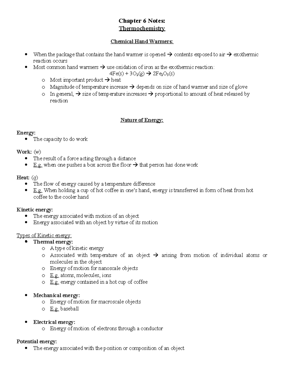 Chapter 6 lecture Notes - Chapter 6 Notes: Thermochemistry Chemical ...