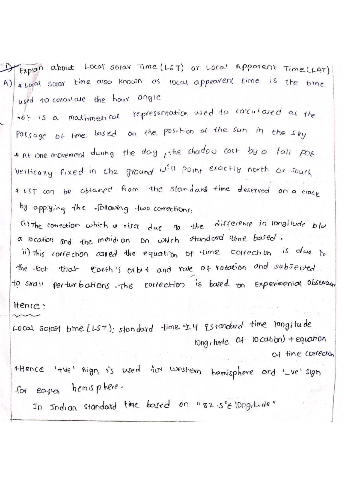 RES-1 - res r20 unit 1 - Explain about Local solar Time (LST) or Local ...