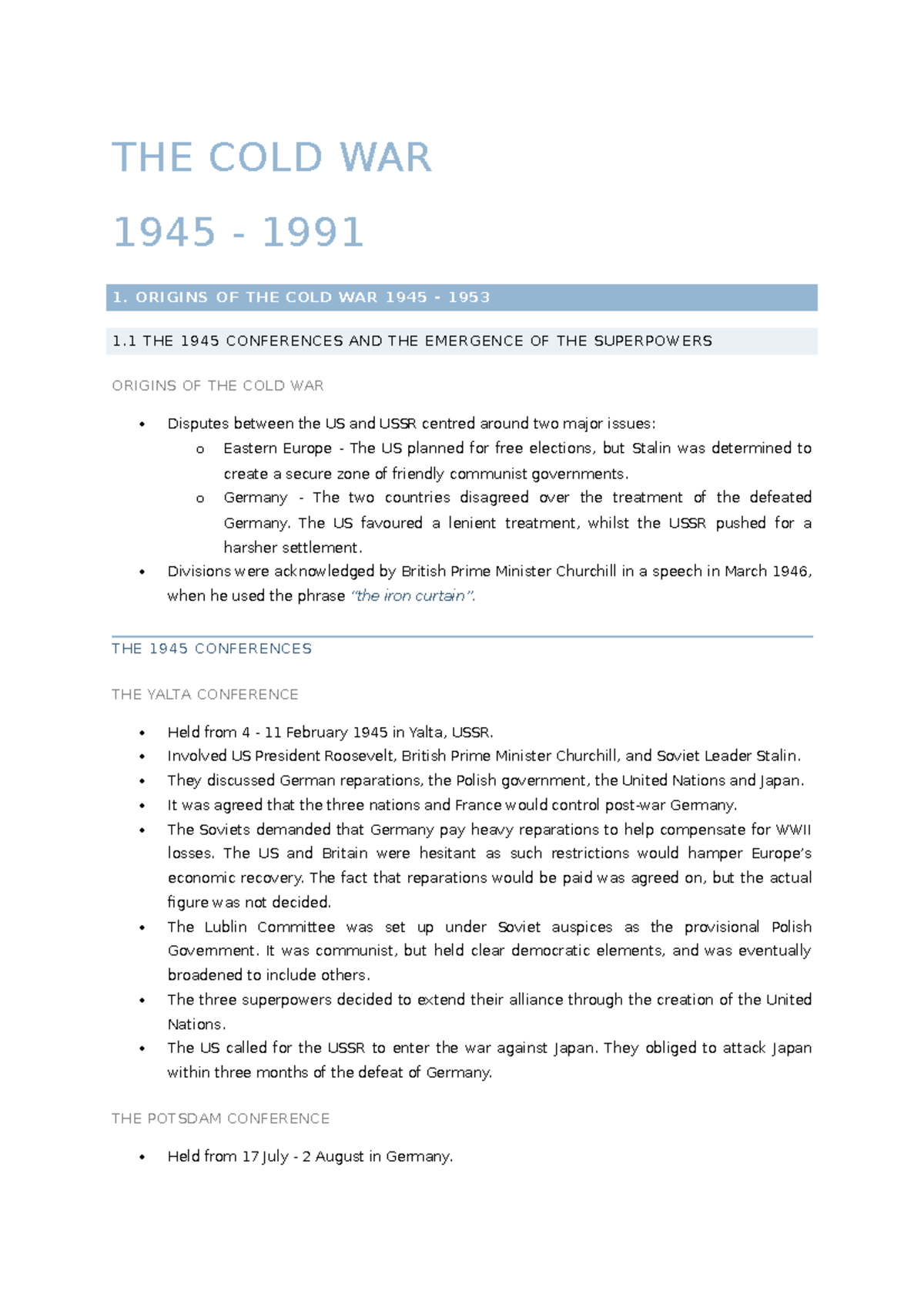 Cold-war - Modern history notes for the cold war topic - THE COLD WAR ...