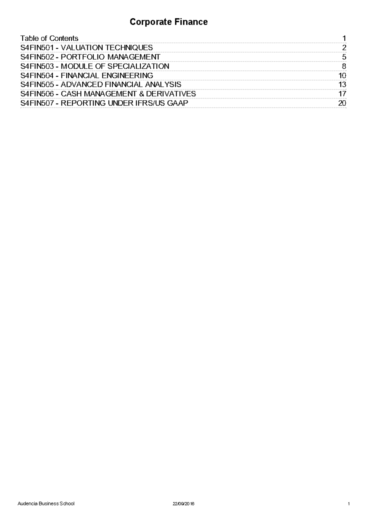 Corporate Finance Spring - 1 2 5 8 10 13 17 20 Corporate Finance Table ...