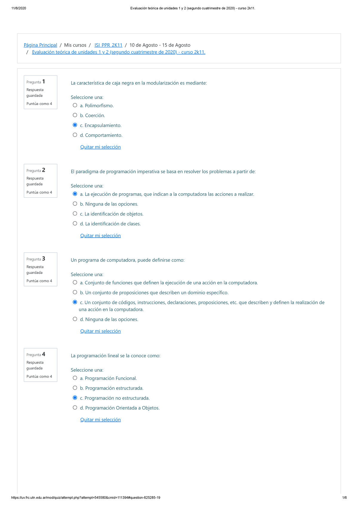 Rejunte 1er cuestionario teorico - unidades 1 y 2 - 11/8/2020 Evaluación teórica de unidades 1 y ...