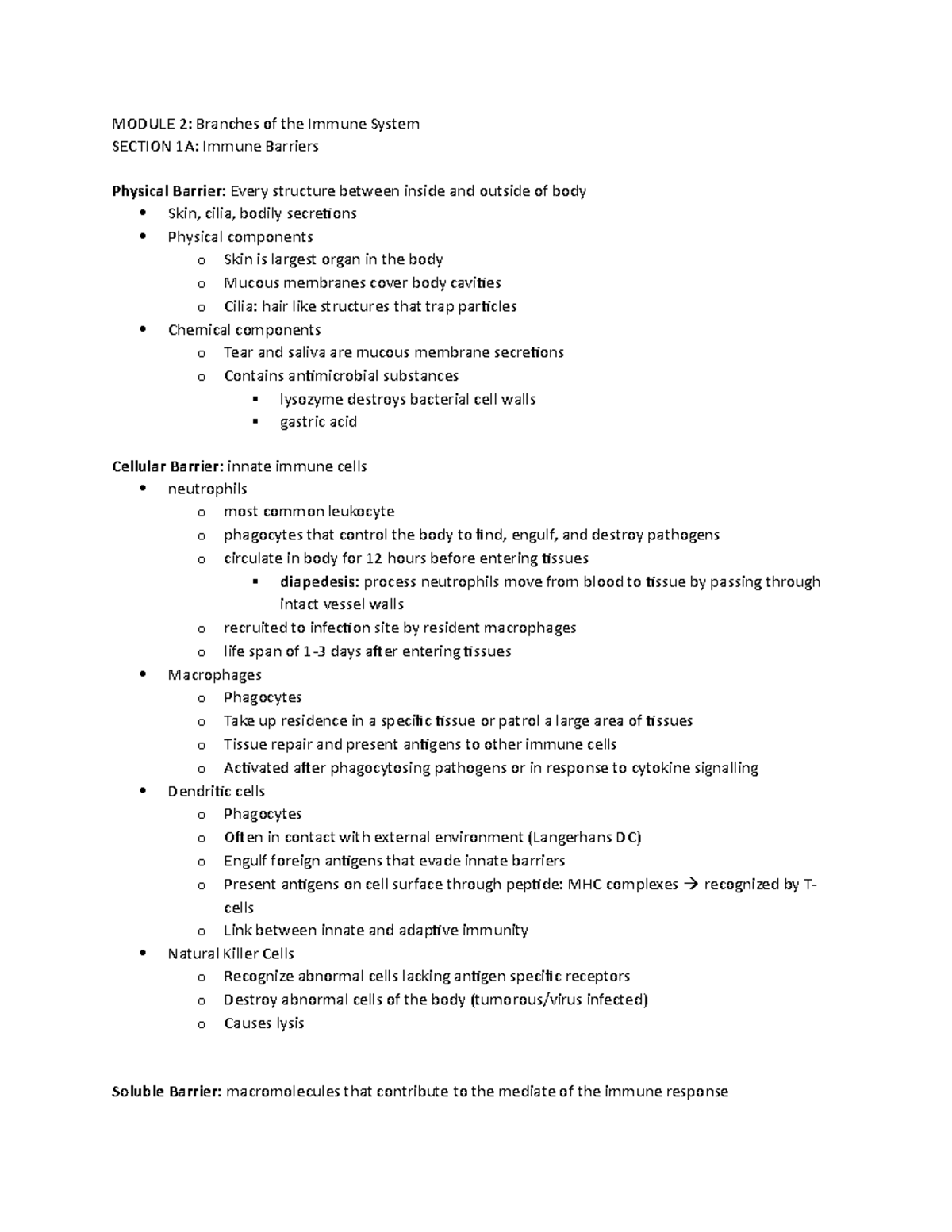 Module 2 Notes - MODULE 2: Branches of the Immune System SECTION 1A ...