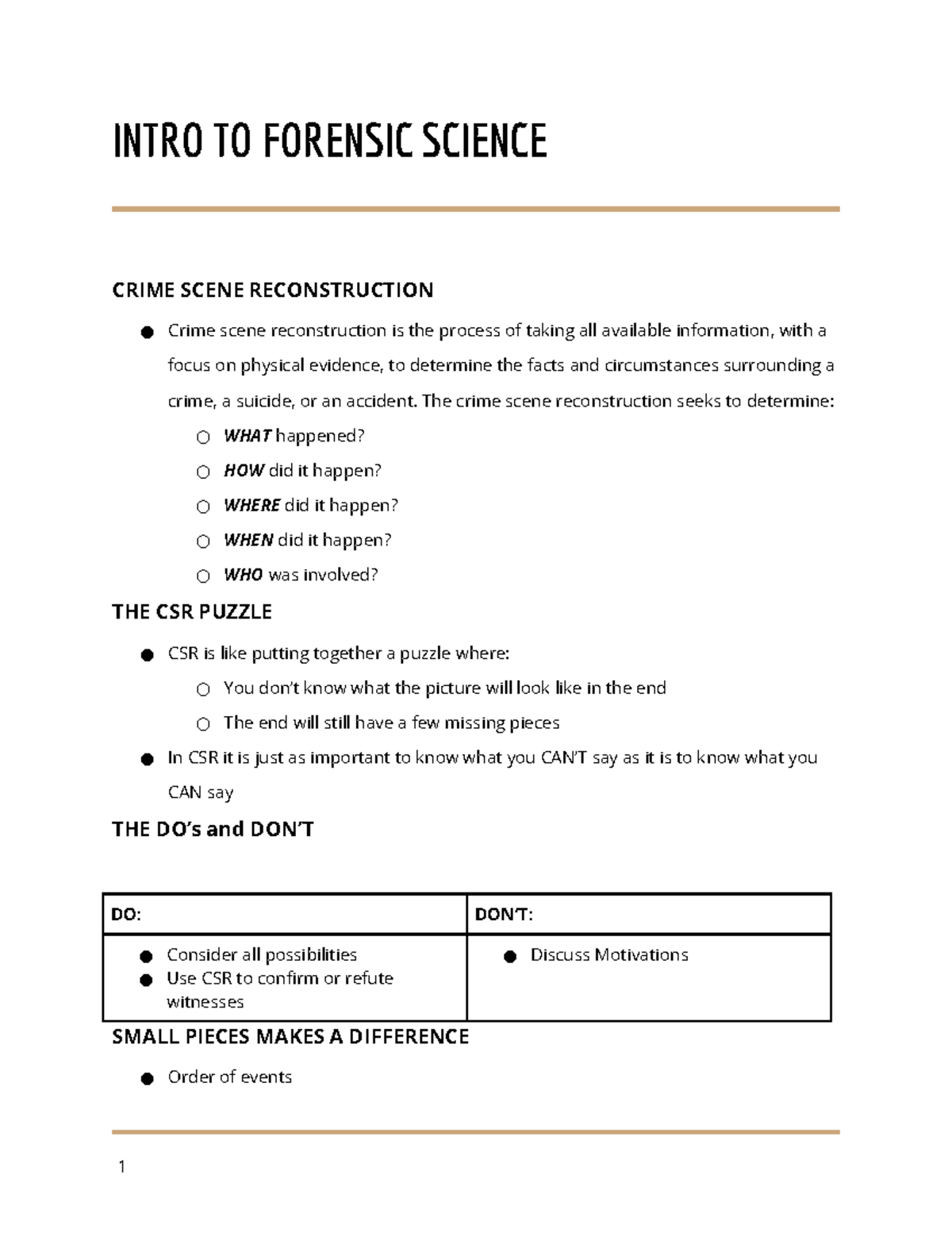 Crime Scene Reconstruction - The crime scene reconstruction seeks to ...