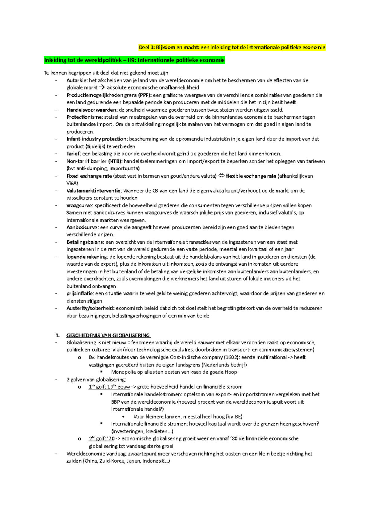 Inleiding tot de wereldpolitiek - les 8 - Deel 3: Rijkdom en macht: een ...