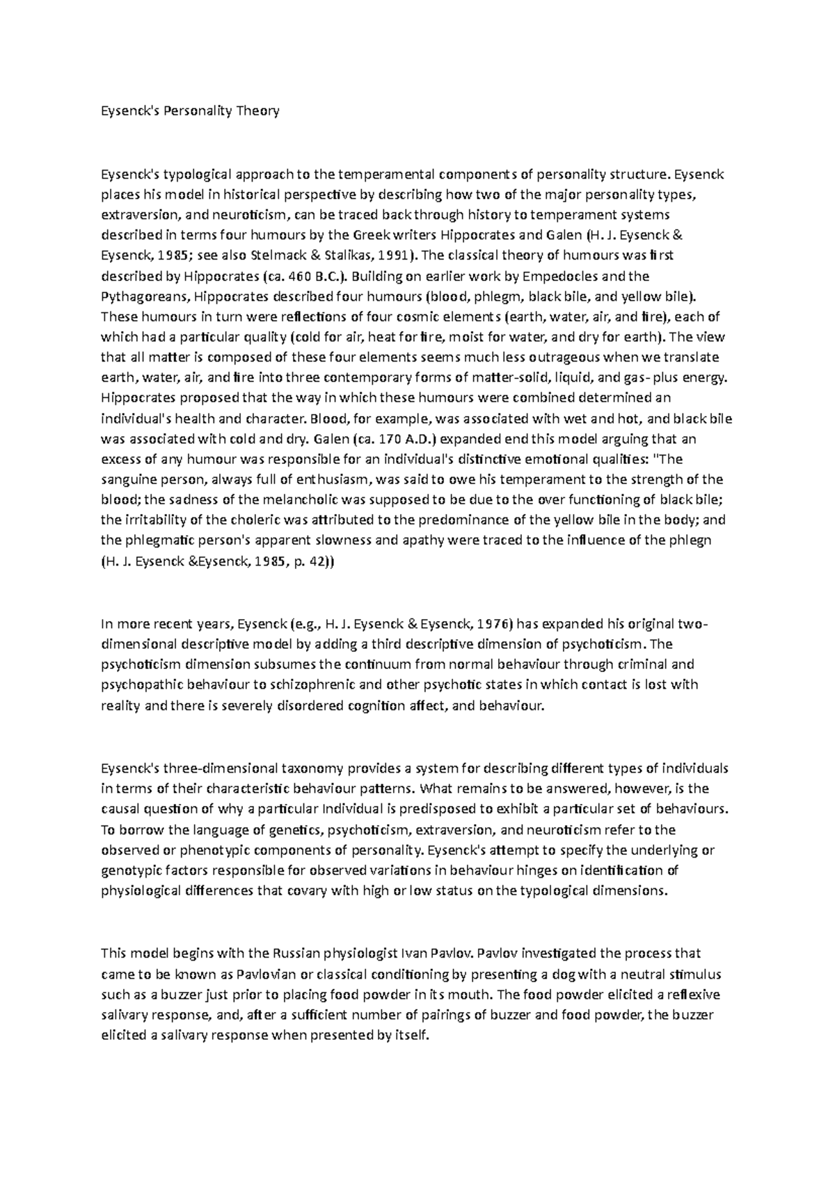 Eysenck view of personality - Eysenck's Personality Theory Eysenck's ...