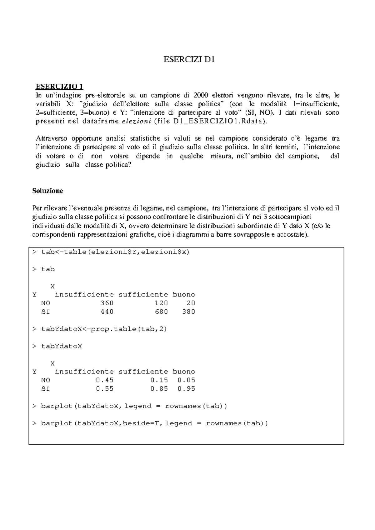 D1 - Set 1 esercizi statistica descrittiva - Warning: TT: undefined function: 32 ESERCIZI D ...