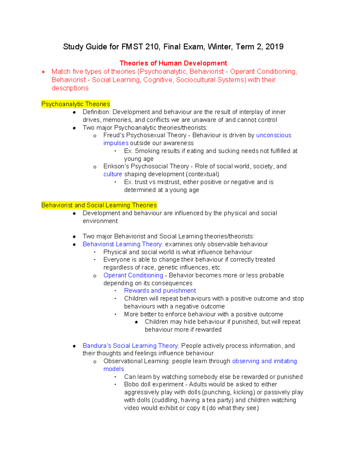Final Exam Study Guide - Study Guide for FMST 210, Final Exam, Winter ...