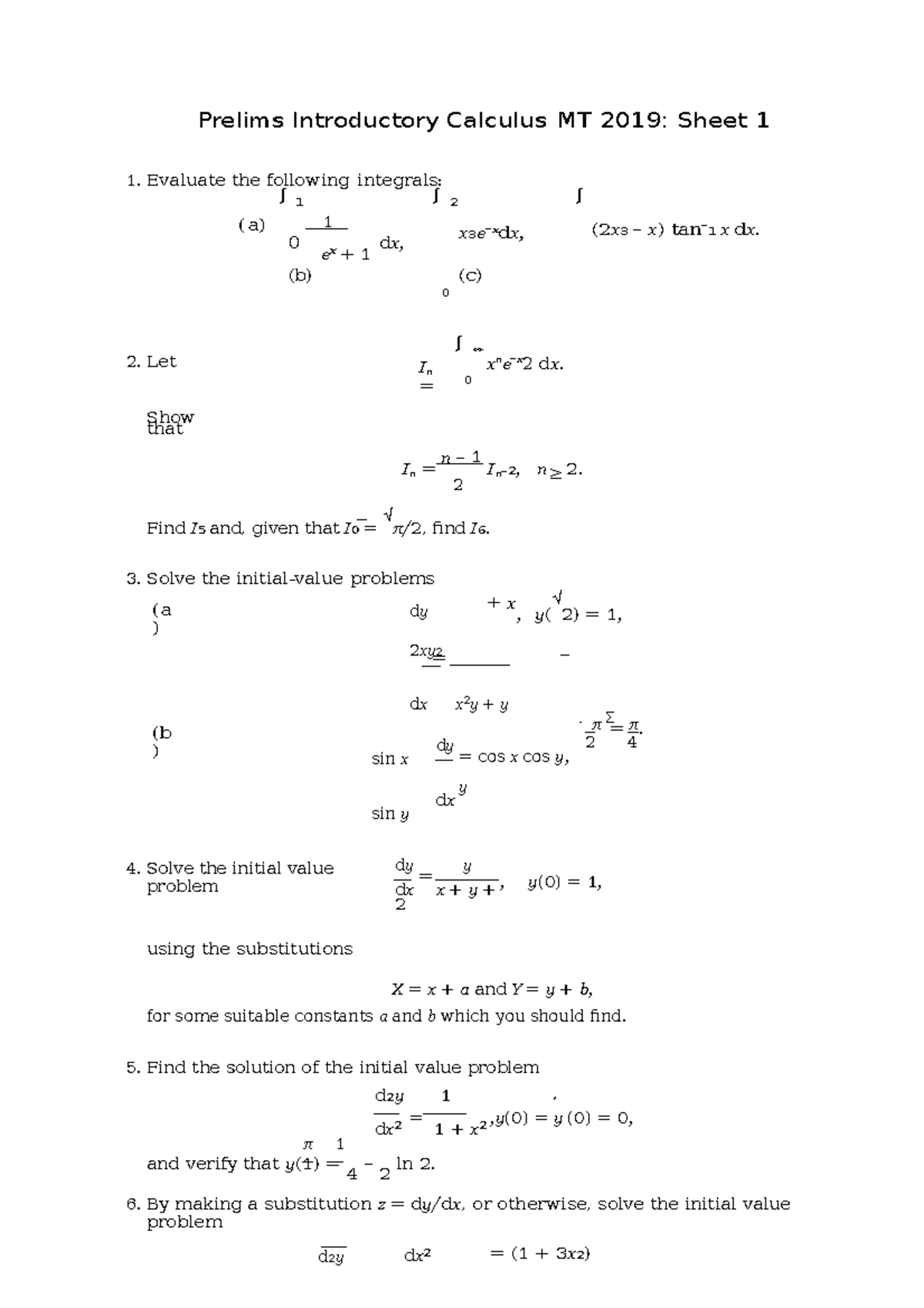 integration practise material for freshman students - Prelims ...