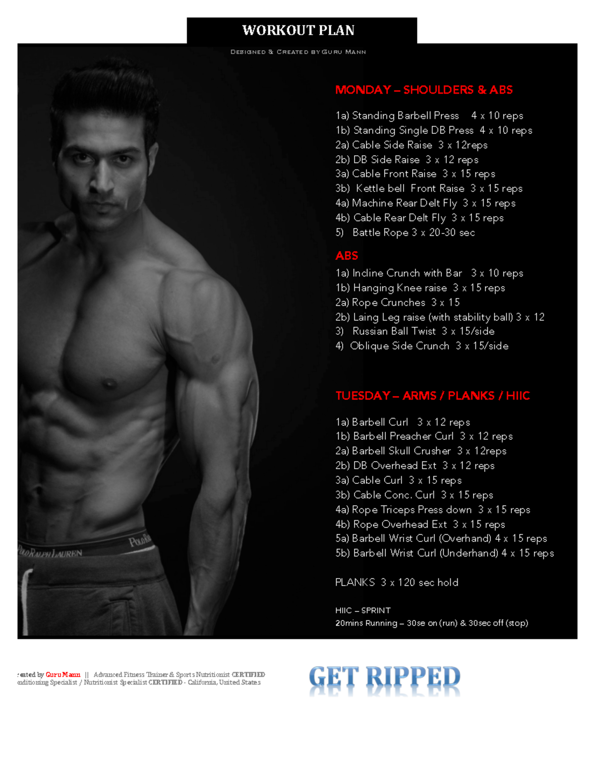 GET Ripped Workout Plan by Guru Mann - Guru Mann || Advanced Fitness ...