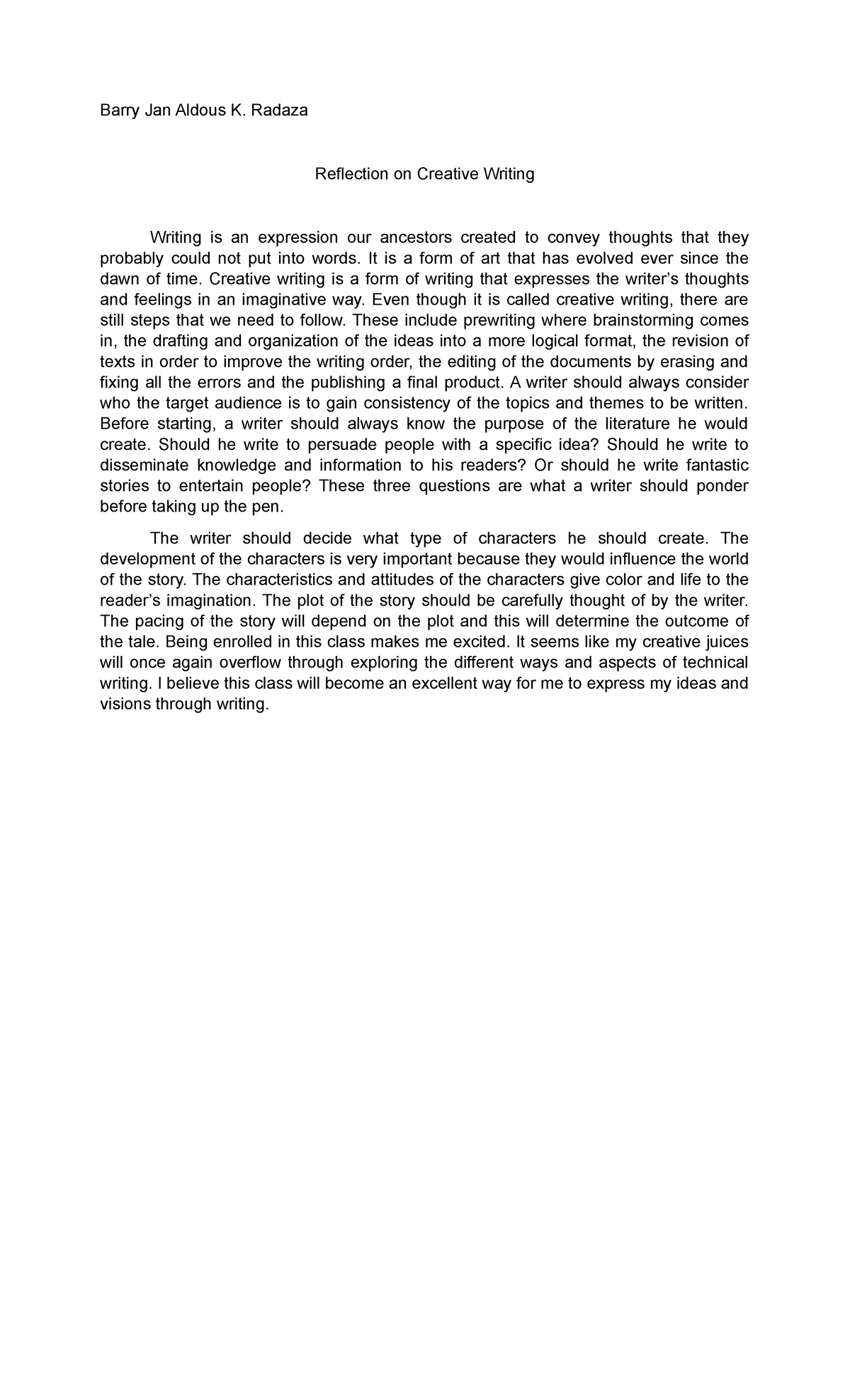 Reflectio paper on aerodynamics and space travel - Barry Jan Aldous K ...