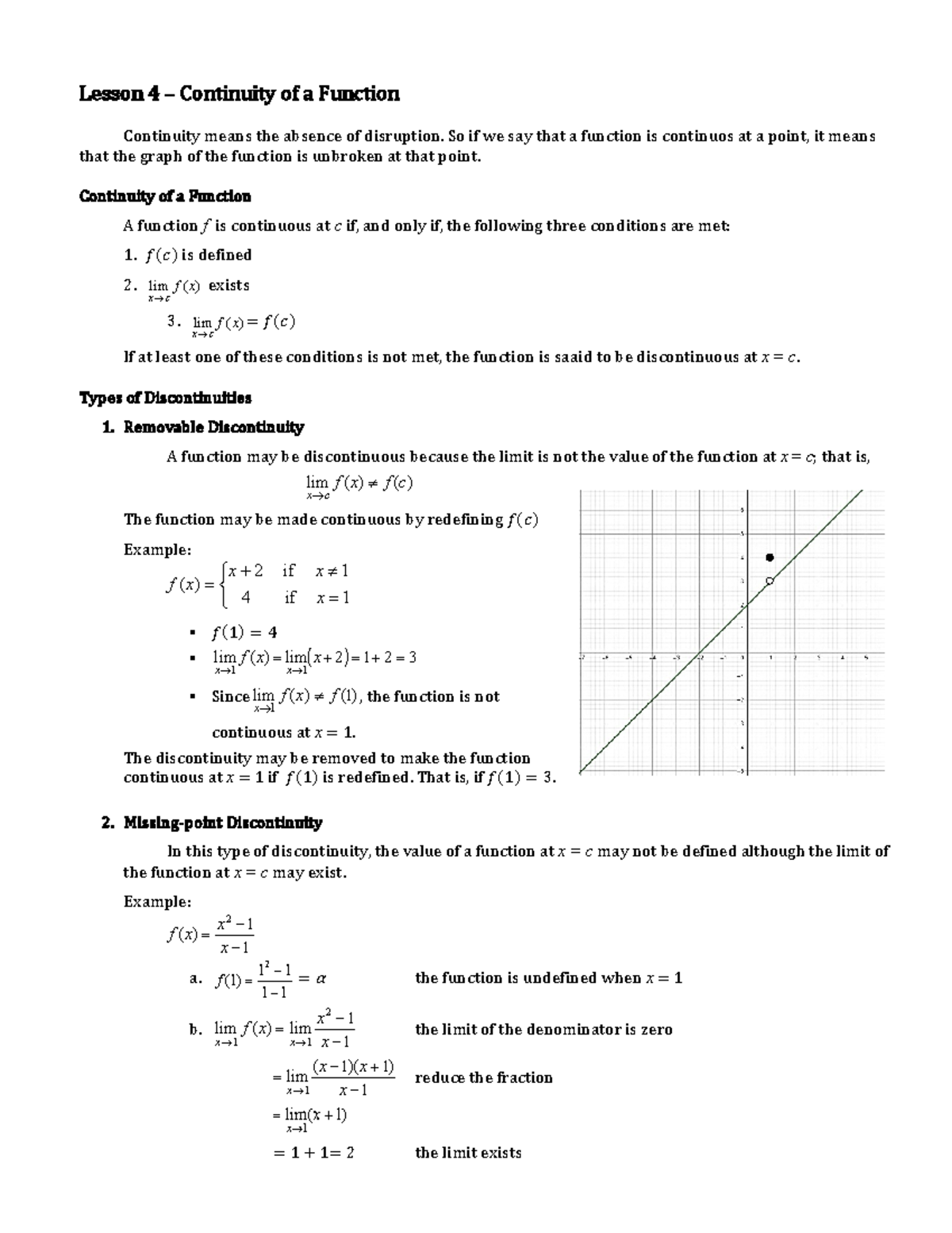 engineering calculus - Lesson 4 – Continuity of a Function Continuity ...