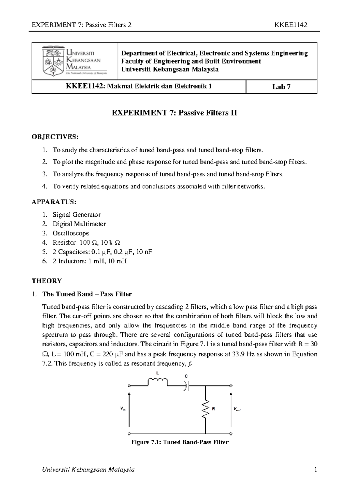 KKEE1141 - Lab 7 - Passive Filters 2 - Instruction V4 - Department of Electrical, Electronic and ...