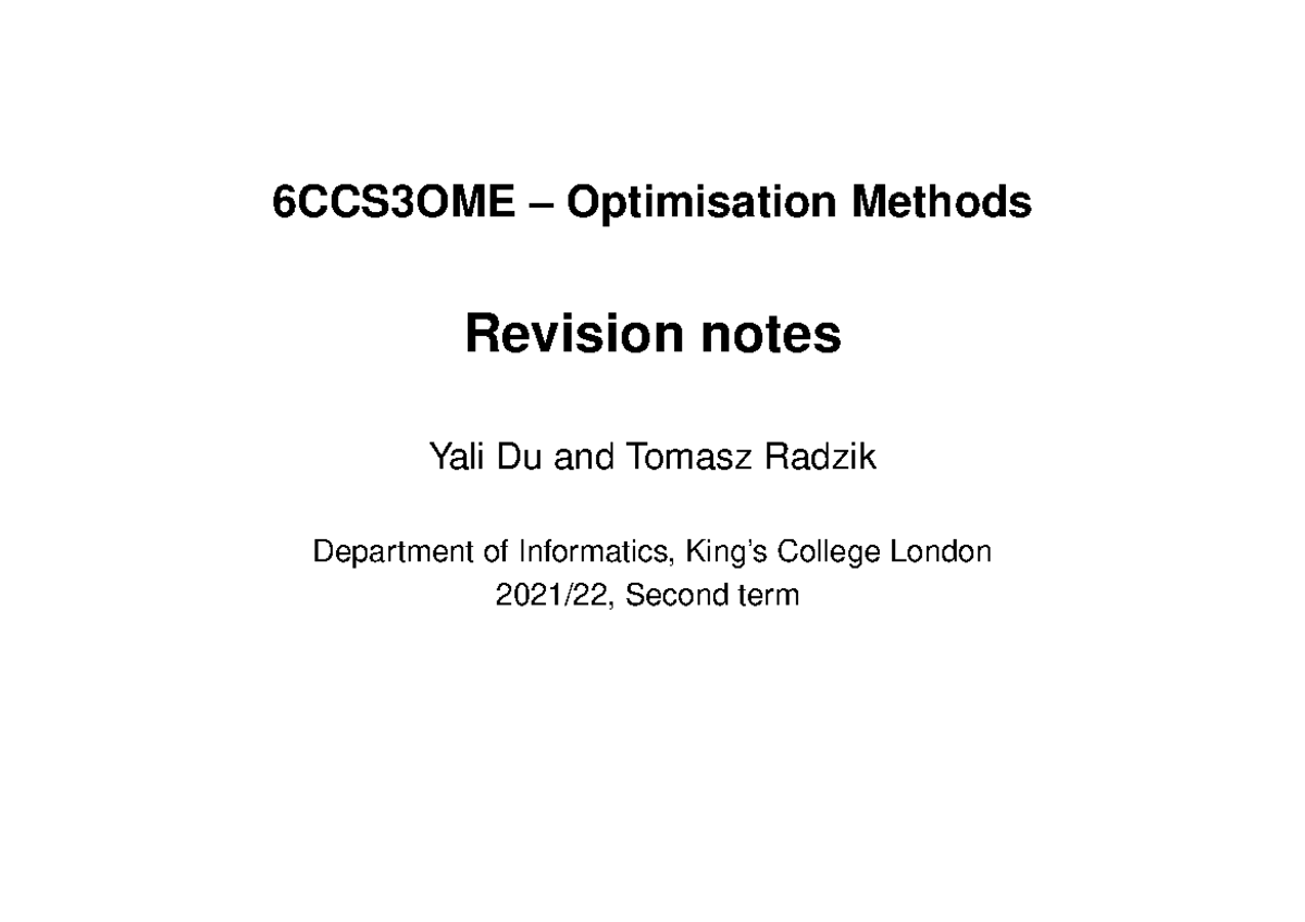 L11 revision notes p - Summary Optimization Methods - 6CCS3OME ...