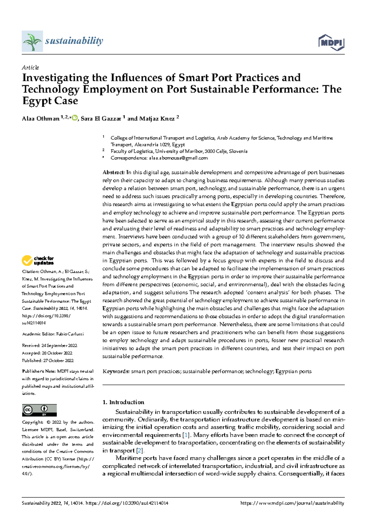 Paper 6 - asdfghj - Citation: Othman, A.; El Gazzar, S.; Knez, M ...