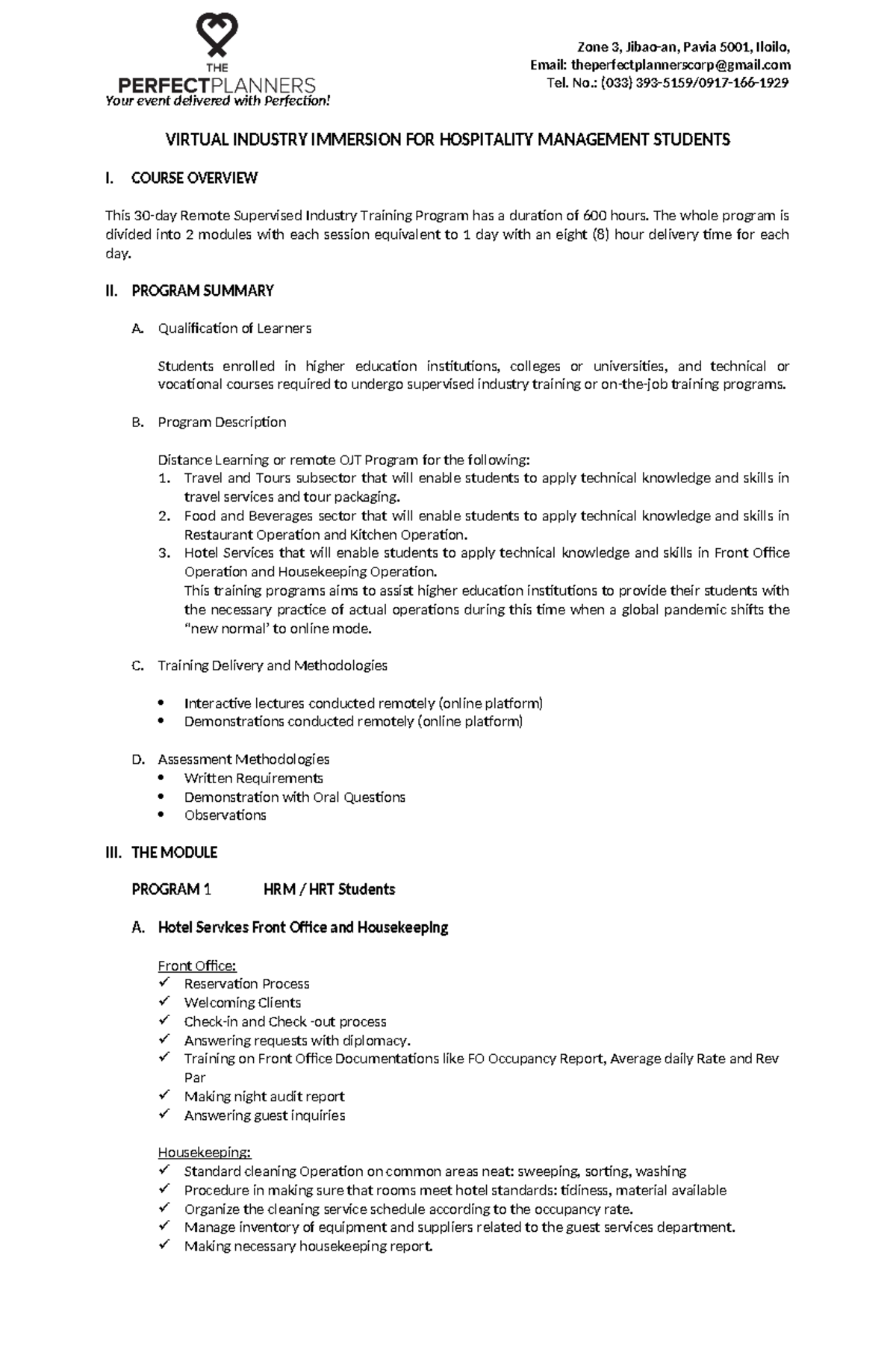 Practicum Program Course Overview - Zone 3, Jibao-an, Pavia 5001 ...