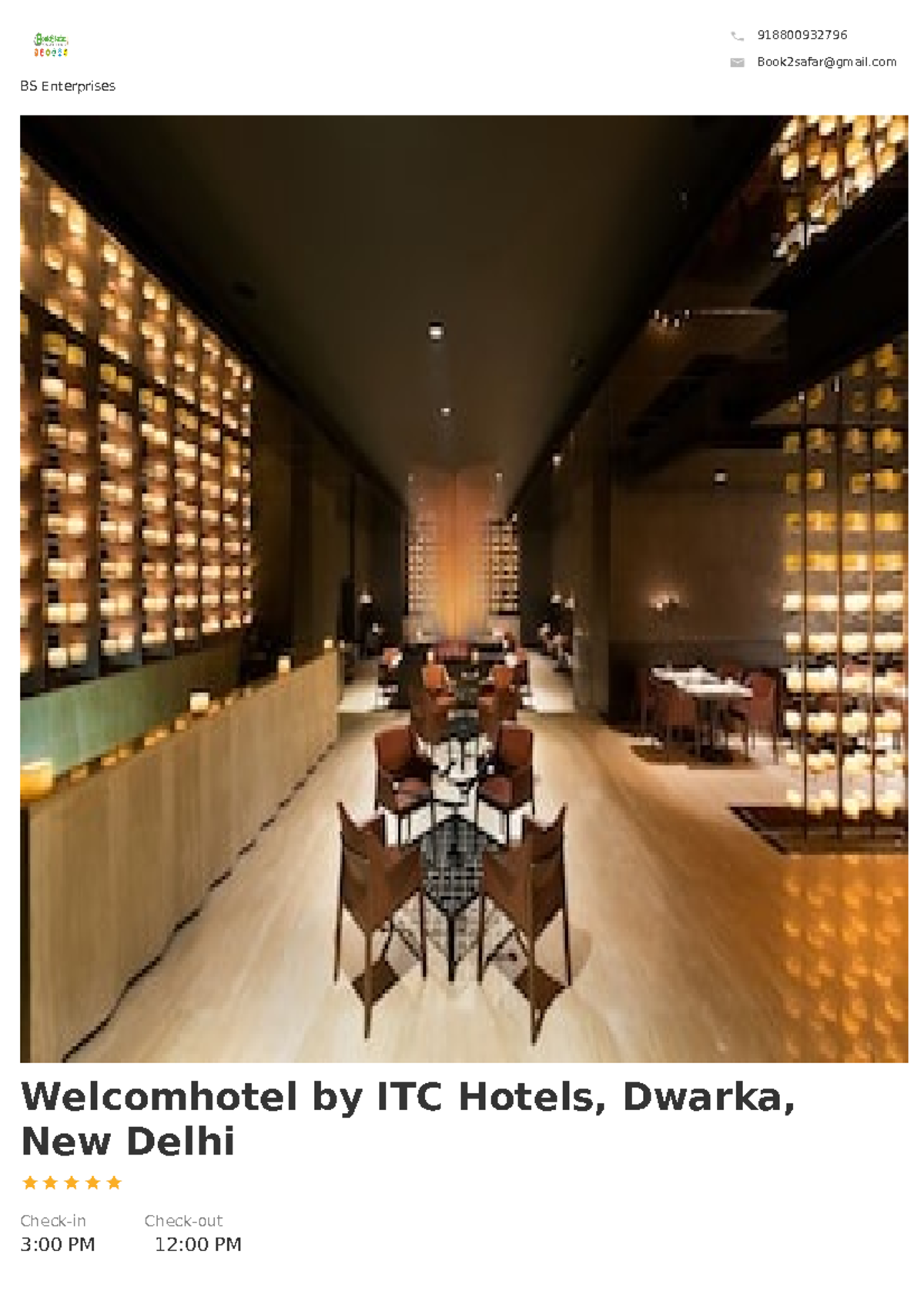 Pdf document 407851 - Hope - BS Enterprises Welcomhotel by ITC Hotels ...