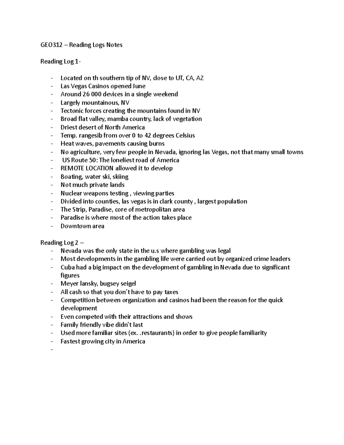 GEO312- reading log notes - GEO312 – Reading Logs Notes Reading Log 1 ...