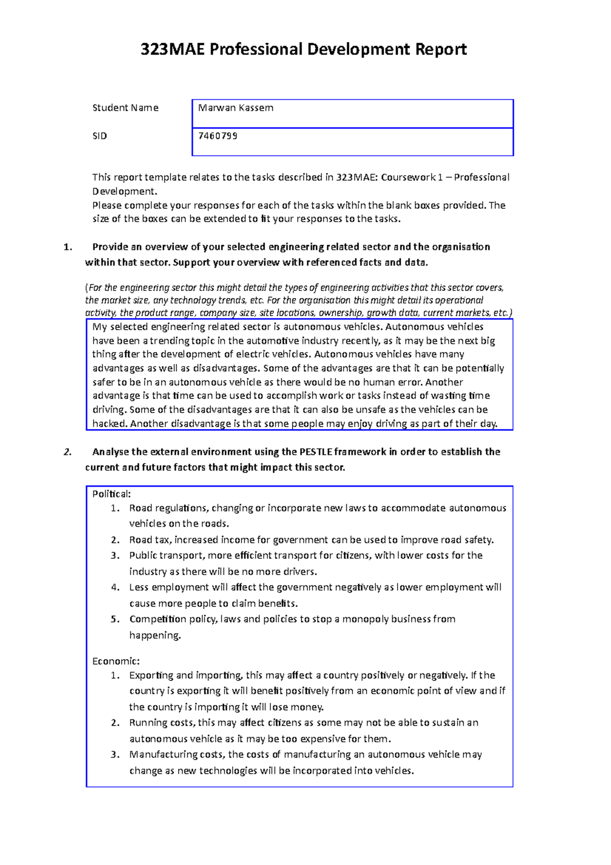 323MAE Oct Jan 1819 CW1 - 323MAE Professional Development Report ...