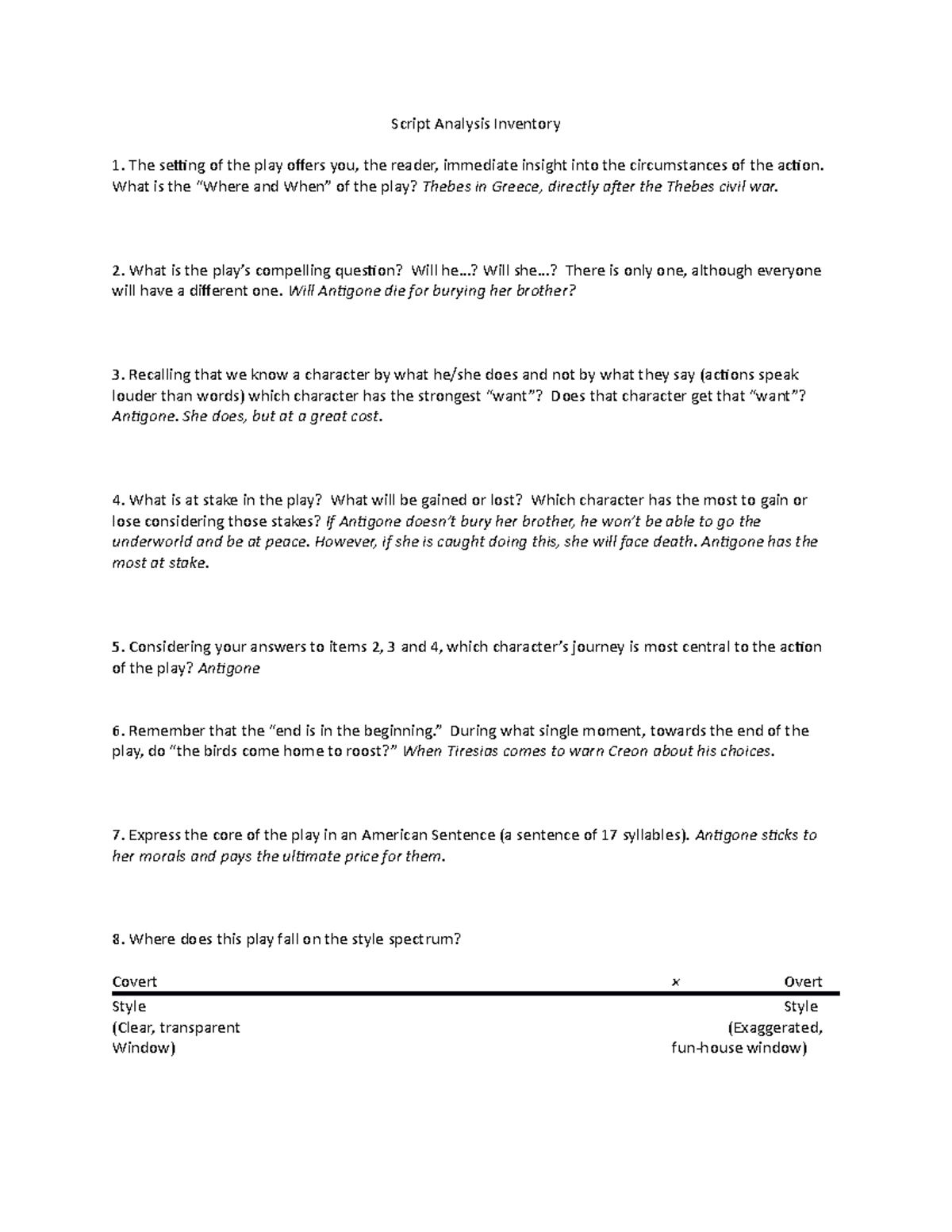 Script Analysis Antigone - Script Analysis Inventory The setting of the ...