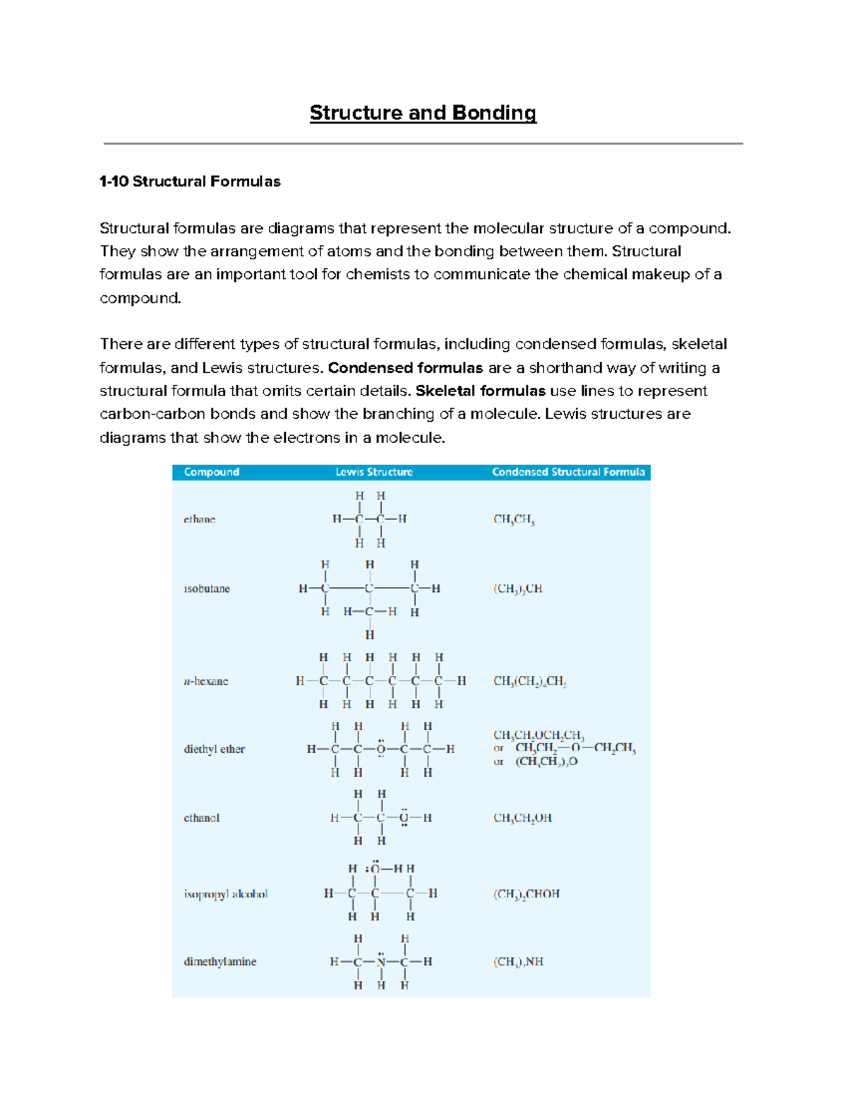 Structural Formulas - Structure and Bonding 1-10 Structural Formulas ...