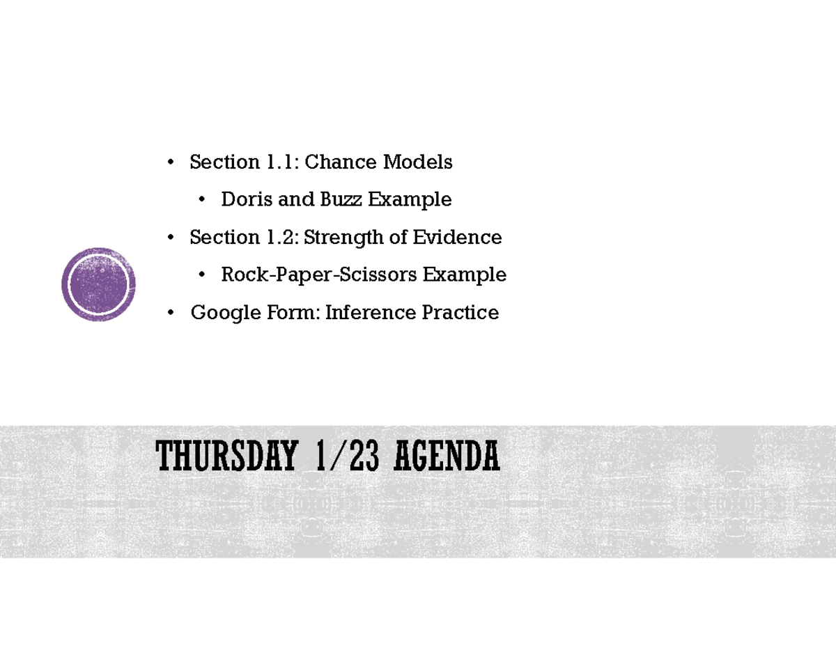 Chapter 1 - notes - THURSDAY 1/23 AGENDA • Section 1: Chance Models ...