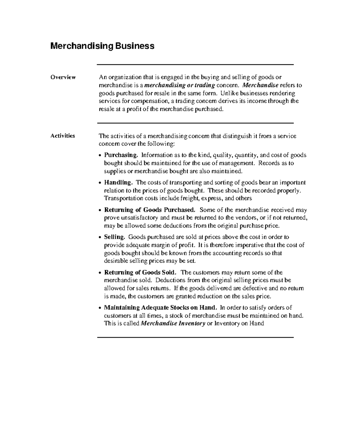 Accounting for Merchandising Review - Merchandising Business Overview ...
