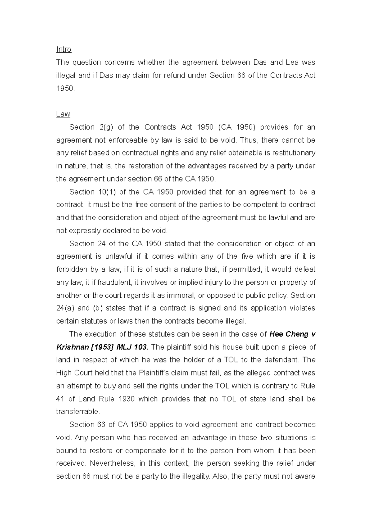 Section 66 CA 1950 - Tuto work - Intro The question concerns whether ...