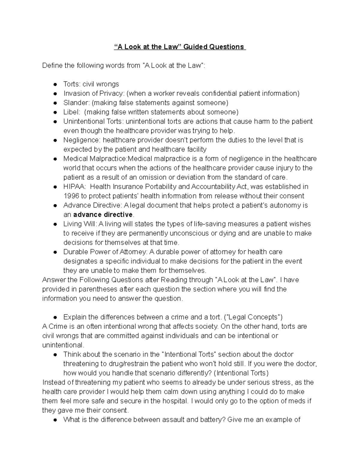 “A Look at the Law” Guided Questions-1 - “A Look at the Law” Guided ...