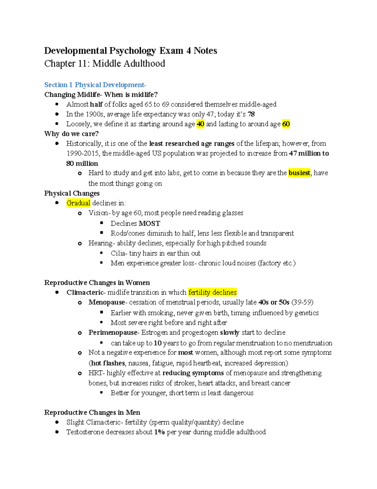 Developmental Psychology Notes 2 - Developmental Psychology Exam 4 ...
