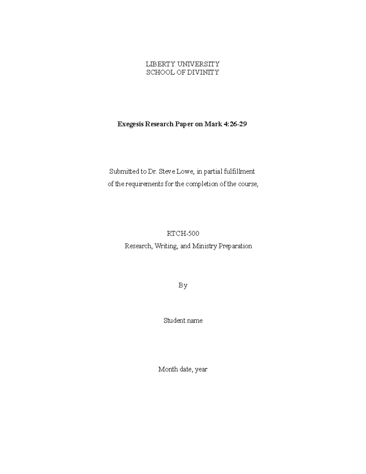 Exegesis Research Paper Example - RLGN 301 - LU - Studocu