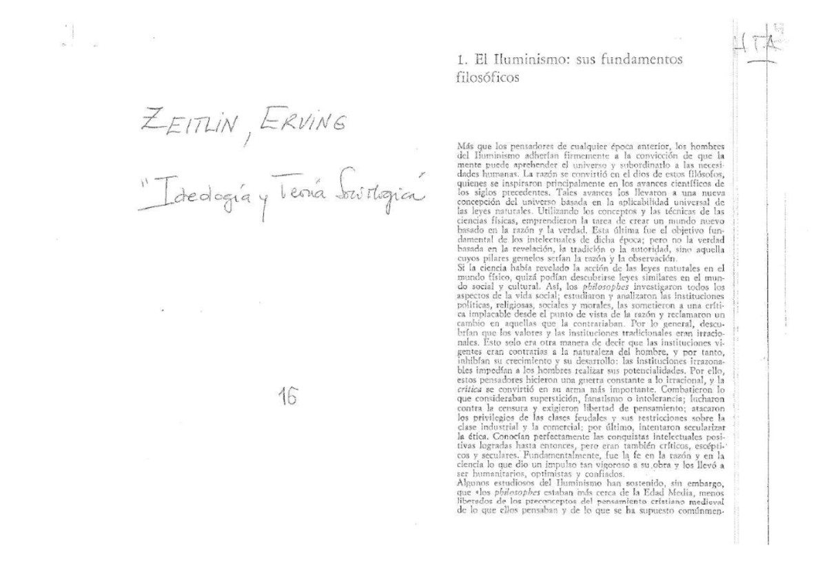 Zeitlin Iluminismo, x Saint-Simon y Comte - Sociologia - Studocu