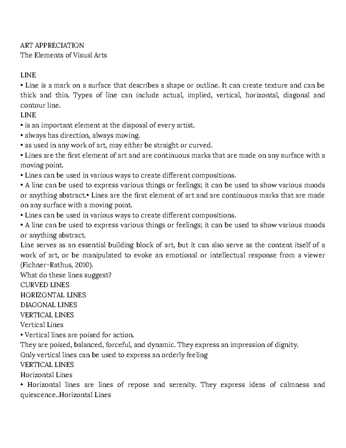 ART Appreciation - notes - ART APPRECIATION The Elements of Visual Arts ...