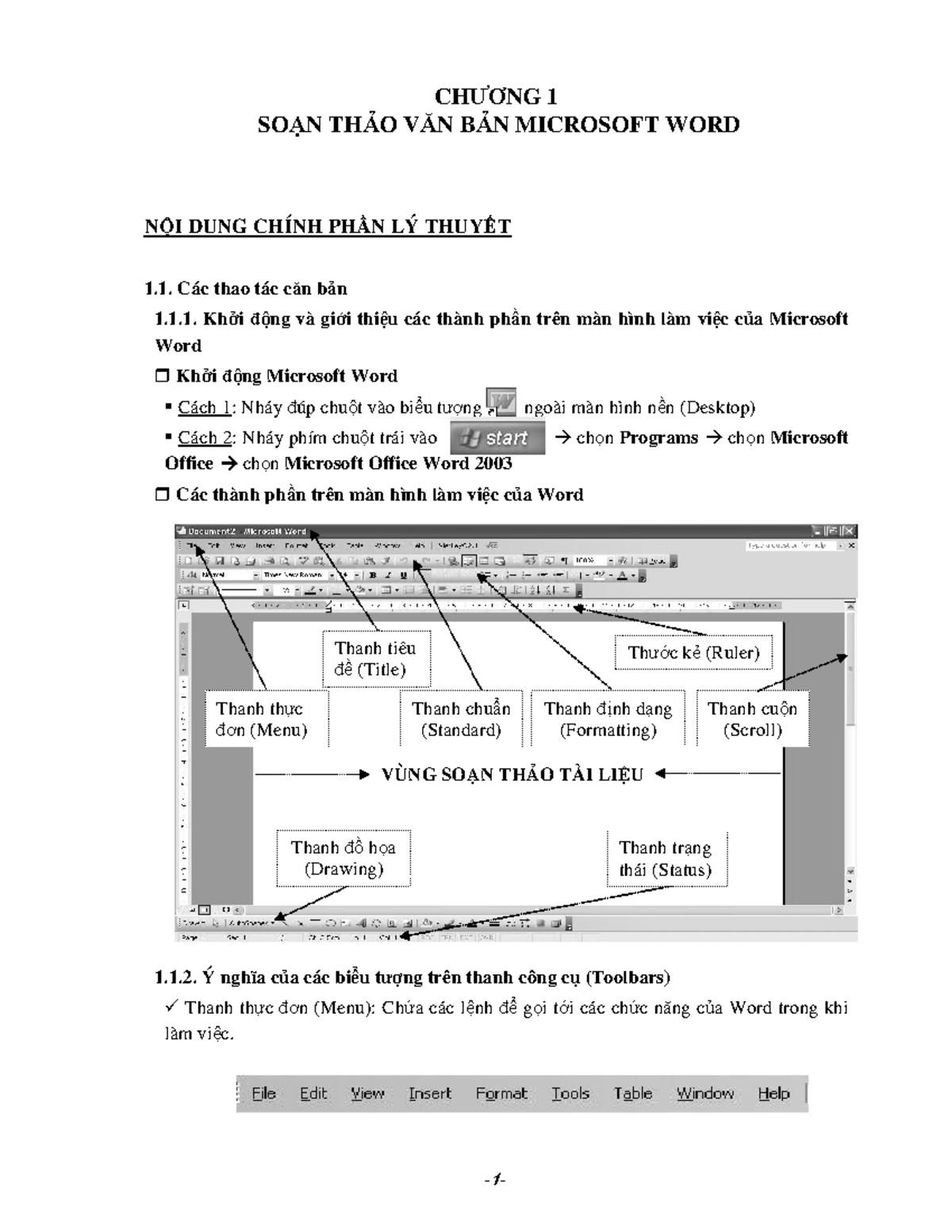 TĐC TL+BTTH - tin học đại cương giáo trình - CH NG 1 SO N TH O V N B N MICROSOFT WORD N I DUNG ...