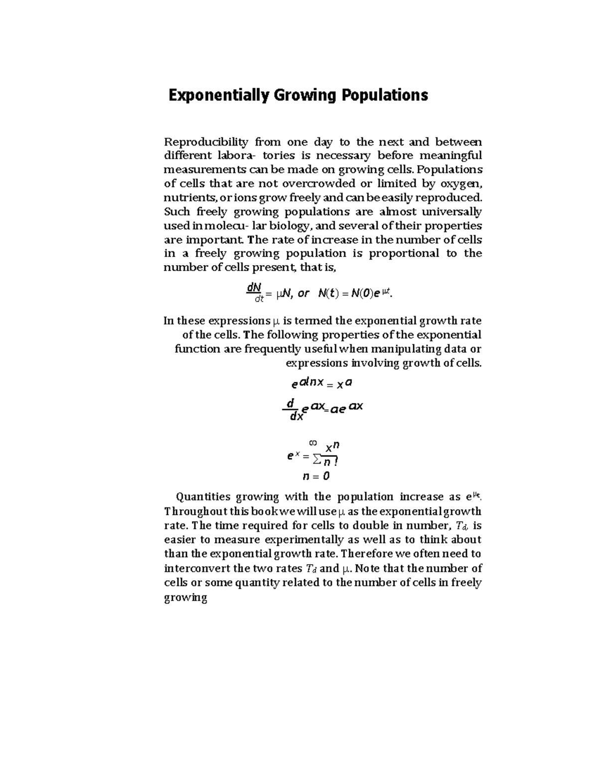 Exponentially Growing Populations - dt Exponentially Growing ...