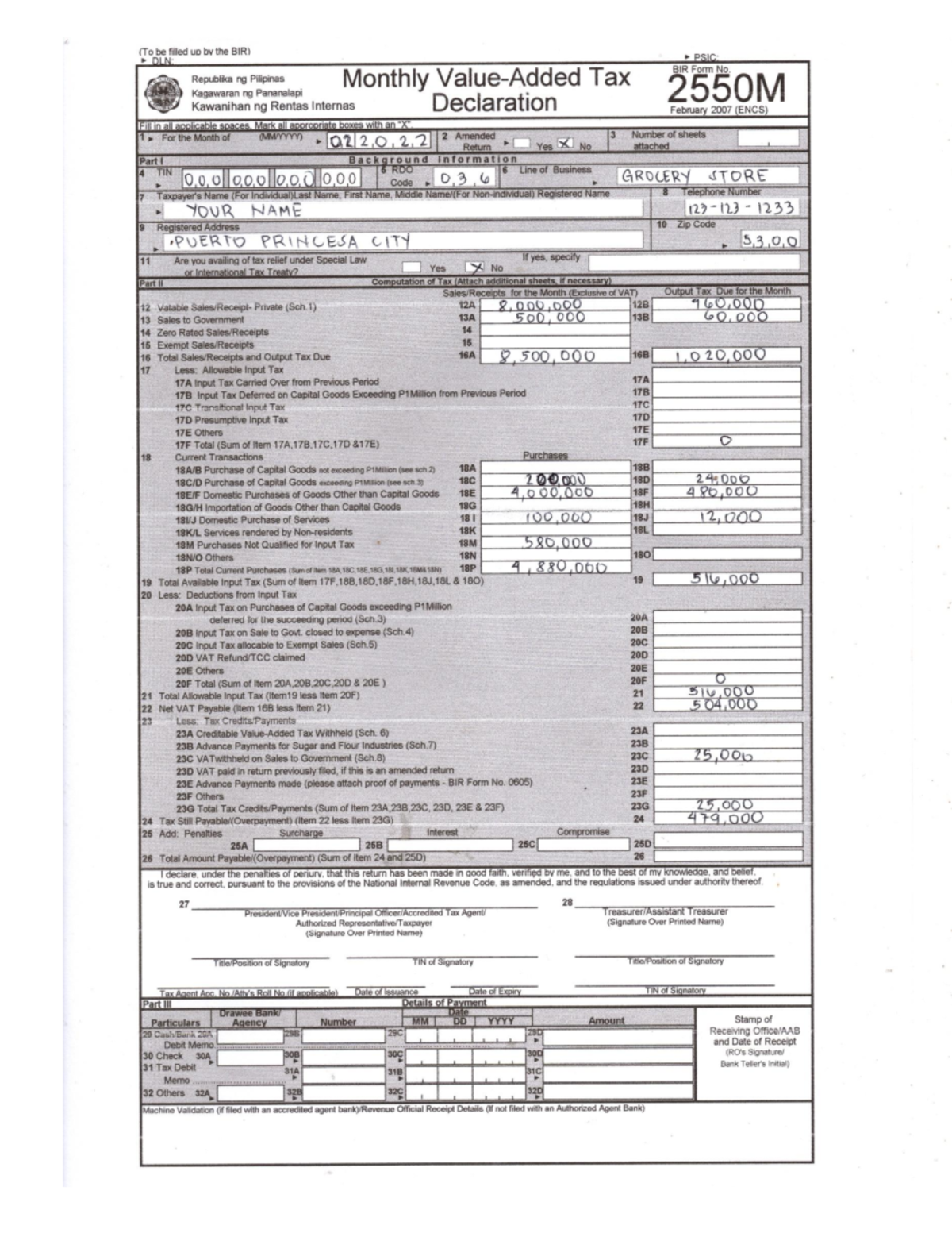 FA17 - BIR 2550Q - VAT RETURN - Special Taxation - Studocu