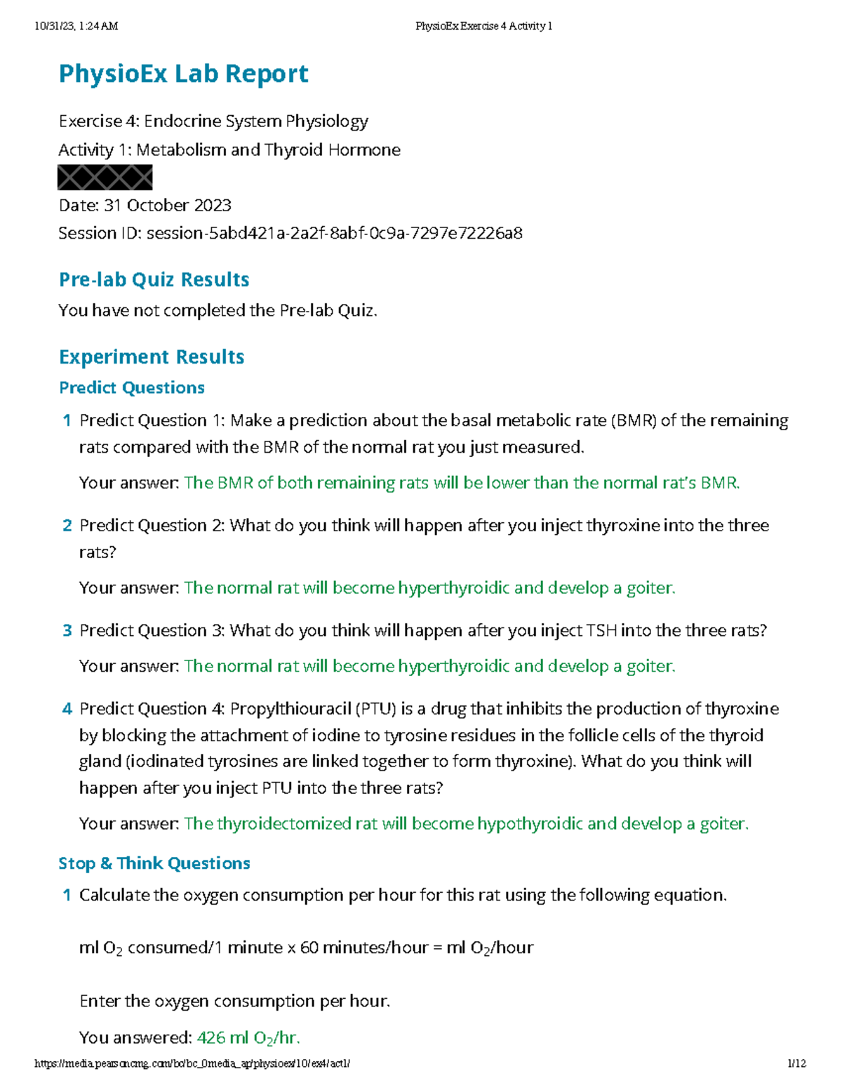 Physio Ex Exercise 4 Activity 1 - PhysioEx Lab Report Exercise 4 ...