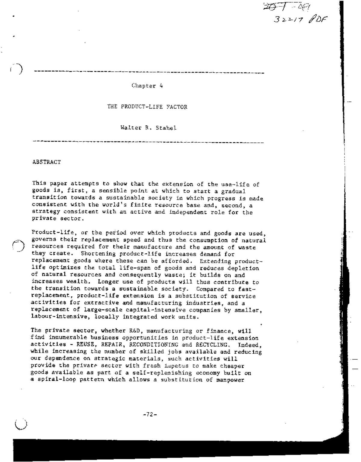 32217 - Chapter 4 THE PRODUCT-LIFE FACTOR Walter R. S t a h e l ...